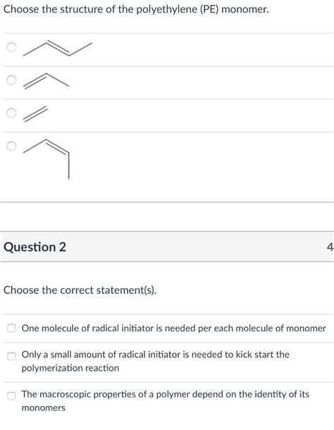 Solved Choose The Structure Of The Polyethylene Pe