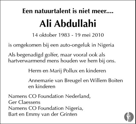 Ali Abdullahi 19 05 2010 Overlijdensbericht En Condoleances Mensenlinqnl