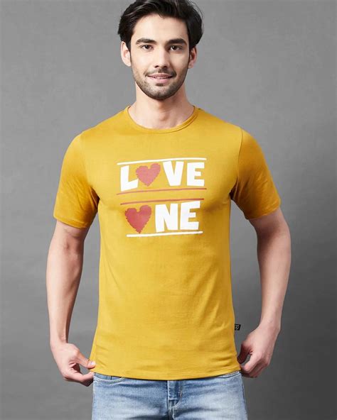Buy Mens Yellow Love One Typography Slim Fit T Shirt Online At Bewakoof