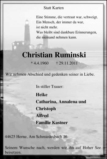 Traueranzeigen Von Christian Ruminski Trauer In Nrw De