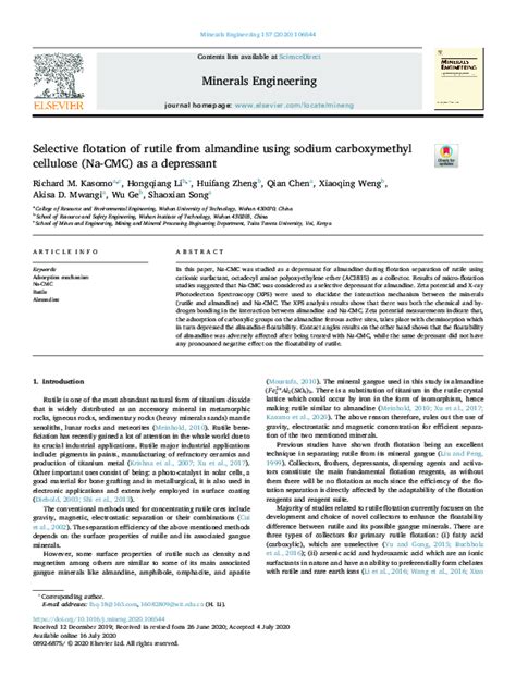 Pdf Selective Flotation Of Rutile From Almandine Using Sodium
