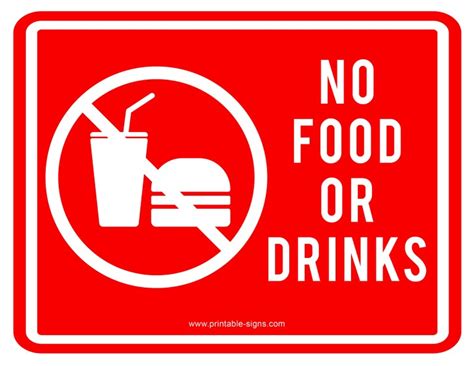 No Food Or Drink Sign Printable Printable Signs