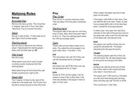 Printable Mahjong Cheat Sheet Pdfmahjong Rules Printable