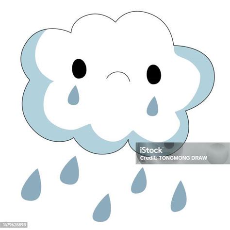 Clouds Are Crying With Cartoon Character Cute Stock Illustration