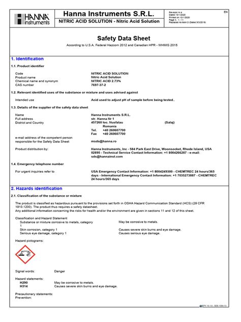 Msds Nitric Acid Solution Pdf