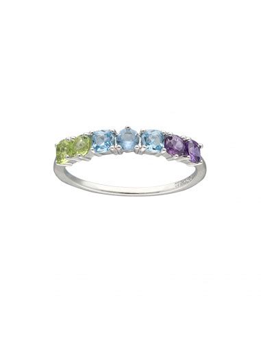 Anillo En Plata Media Alianza Colores Azulverdemorado