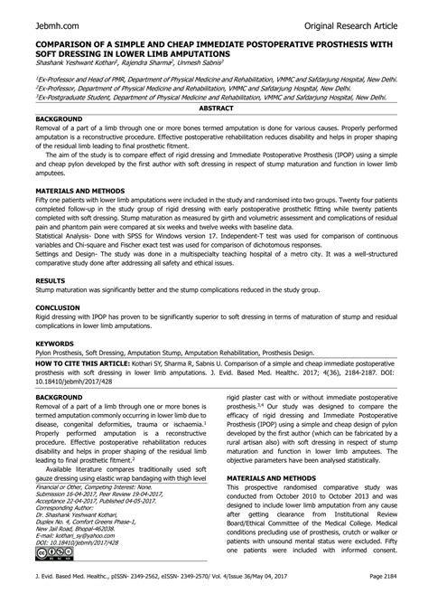 Pdf Comparison Of A Simple And Cheap Immediate Postoperative