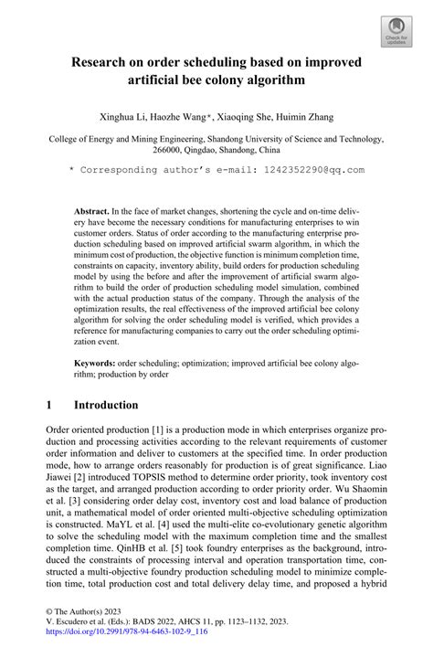 Pdf Research On Order Scheduling Based On Improved Artificial Bee