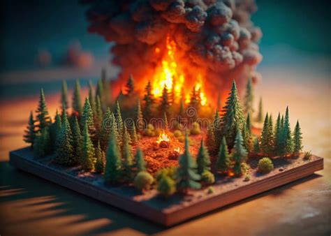 A Miniature Forest Fire Dramatic Tiltshift Perspective Captures A Tiny