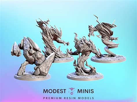 Elementals Set Resin Print Dnd Miniature Dungeons And Dragons Mini 5e Fantasy Artisan