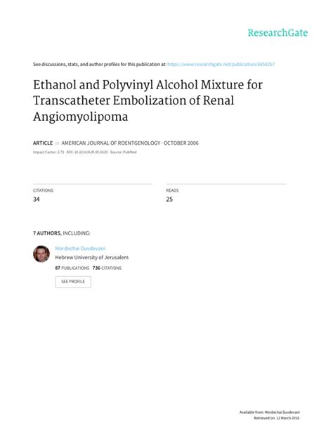 Ethanol And Polyvinyl Alcohol Mixture For Transcatheter Embolization Of
