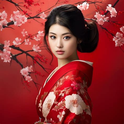 Premium Photo Pictures Of Beautiful Japanese Girls Red Background