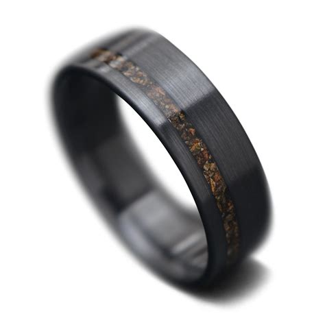 Black Zirconium Ring With T Rex Mens Wedding Band 7mm Flat Sesto