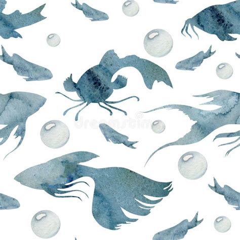 Watercolor And Ink Hand Drawn Marine Life Sea Ocean Underwater