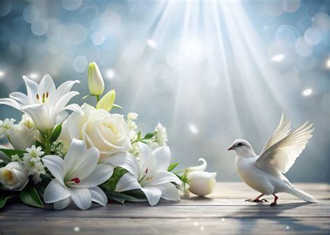 A Peaceful Remembrance Floral Funeral Background Featuring A Dove