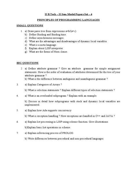 Ii Btech Ii Sem Model Papers Set 4 Principles Of Programming
