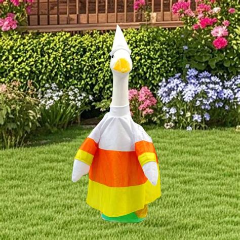 Spooky Cute Halloween Porch Goose Outfit Candy Corn Cape Hat For Lawn