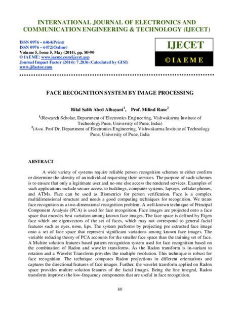 Pdf Face Recognition System By Image Processing