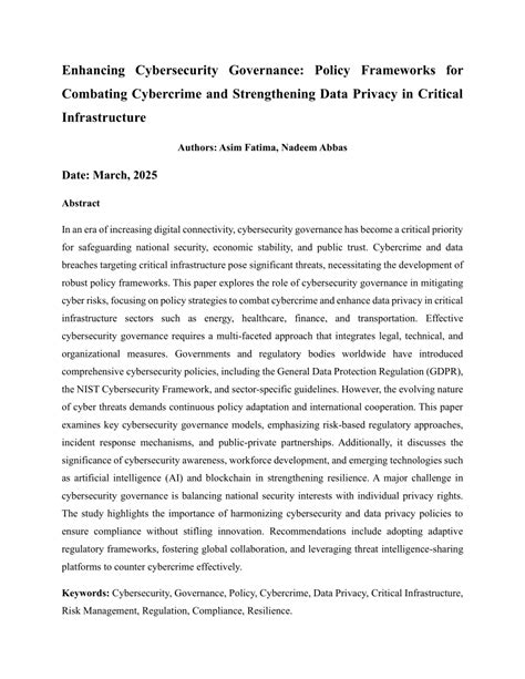 Pdf Enhancing Cybersecurity Governance Policy Frameworks For