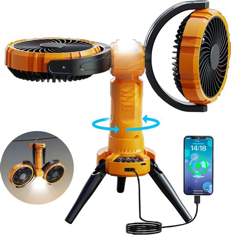 Nifbang Double Head Camping Fan With Led Light8000mah