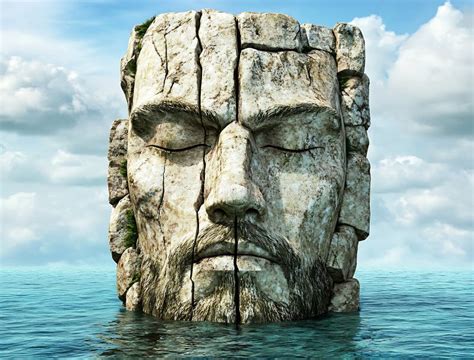 Floating Stone Head Sculpture In Calm Ocean Water Stock Illustration Illustration Of Sculpture