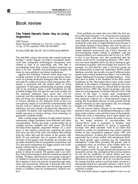 Pdf The Triplet Genetic Code Key To Living Organisms