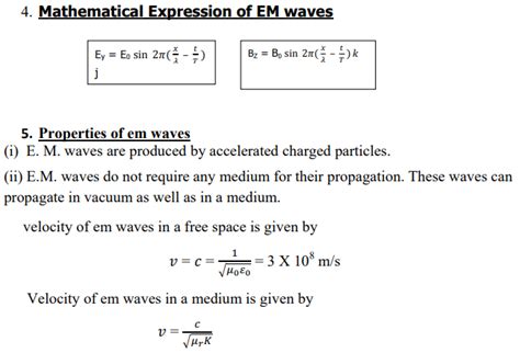 Cbse Class 12 Physics Electromagnetic Waves Formulae
