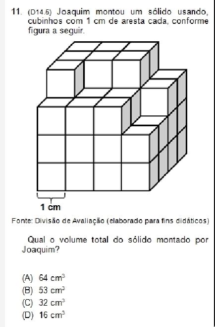 Solved 11 D14 5 Joaquim Montou Um Sólido Usando Cubinhos[algebra] Gauthmath