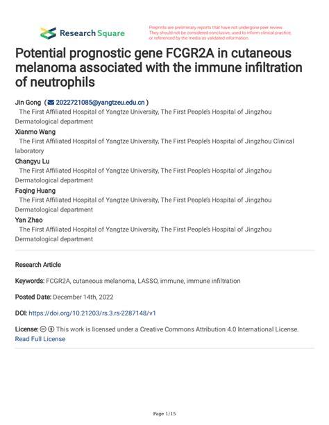 Pdf Potential Prognostic Gene Fcgr2a In Cutaneous Melanoma Associated