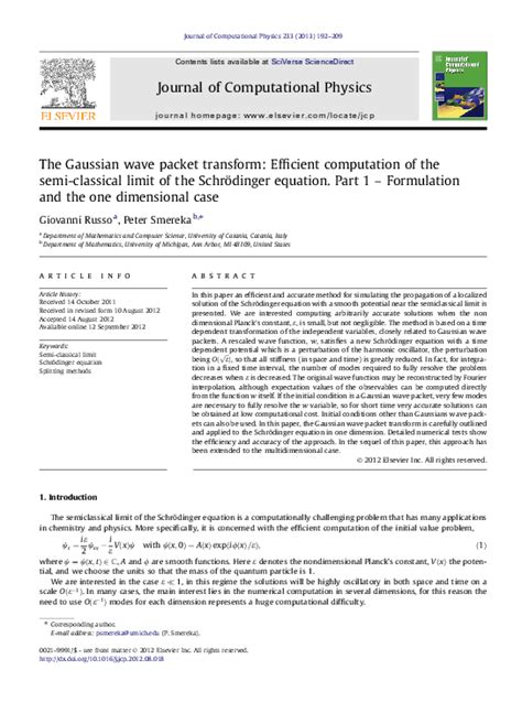 Pdf The Gaussian Wave Packet Transform Efficient Computation Of The