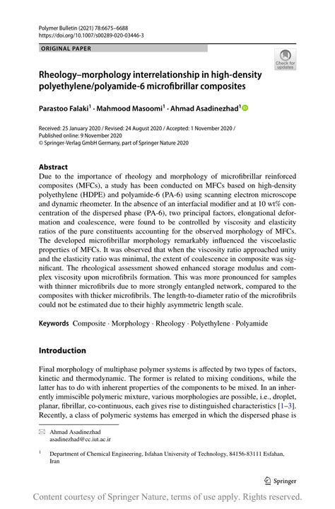 Rheologymorphology Interrelationship In High Density Polyethylene