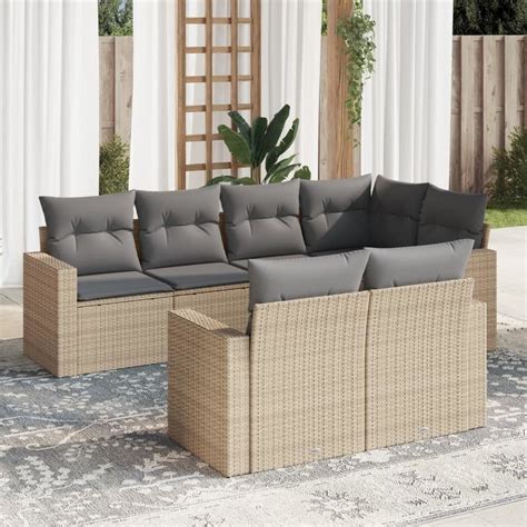 7 Piece Garden Sofa Set With Cushions Beige Poly Rattan Vidaxl Big W