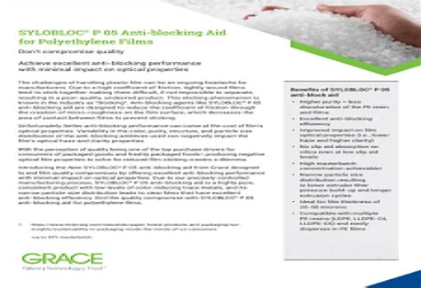 Sylobloc® P 05 Anti Blocking Aid For Polyethylene Films Sales Sheet