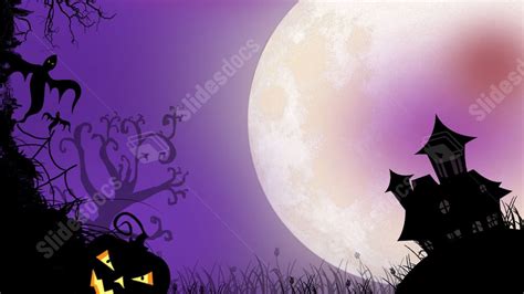 Purple Halloween Tree Festival Pumpkin Dark Powerpoint Background For