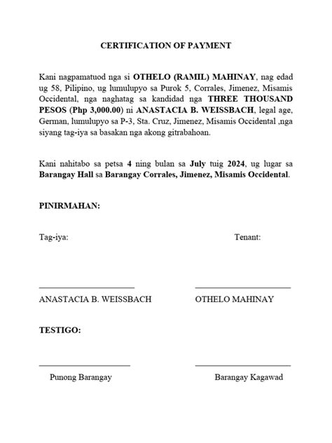 Certification Of Payment Pdf