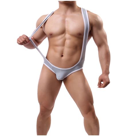 Mens Color Block One Piece Bodysuit Jockstrap Wrestling Singlet