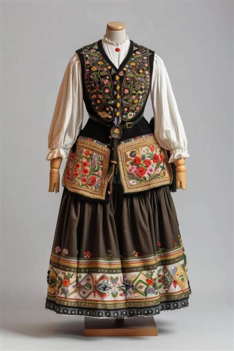 Norwegian Bunad Traditional Costume With Embroidered Vest And Skirt On