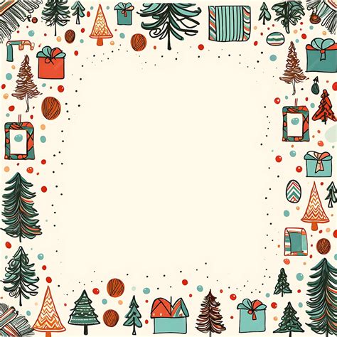 Premium Photo Frame Of Hand Drawn Squiggly Square Frame With Christmas Trees Orname Markers