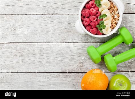 Healthy Food And Fitness Concept Salad Fruits Vegetables Nuts And