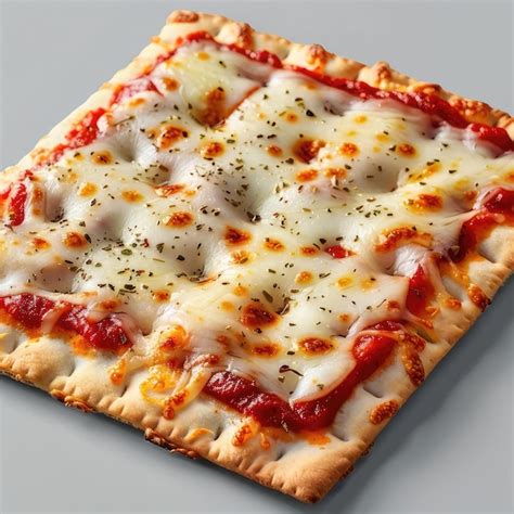 A Square Pizza With A Square Slice Of Pepperoni And Cheese Premium Ai