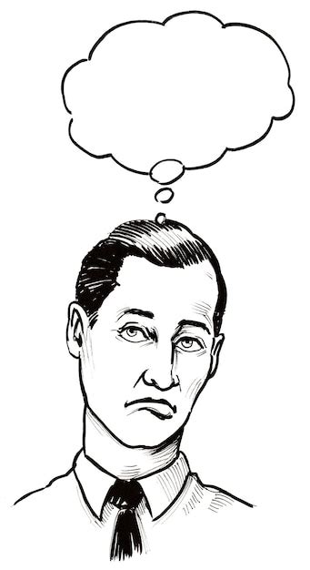 Premium Photo Thinking Man Ink Black And White Drawing