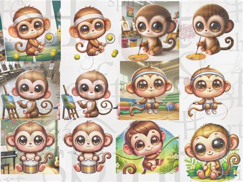 Chibi Monkey Clipart Bundle Cute Animal Png Digital Download For Crafts