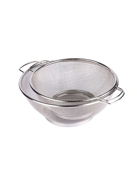 1pc Stainless Steel Double Handled Mesh Strainer Basket For Vegetables