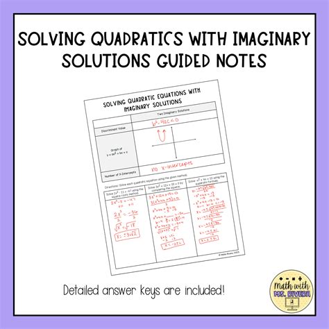 Solving Quadratic Equations With Imaginary Solutions Guided Notes For
