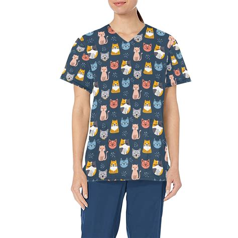Cats Medical Scrubs Top Women Kittens Ladies Female Plus Size Nursing
