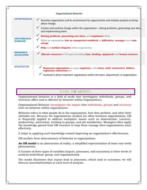 Organizational Behavior Notes Pdf Executive Leadership And Management Business