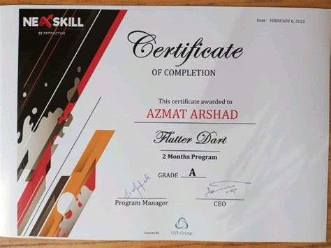 Azmat Arshad On Linkedin Flutter Dart Certificate Getting After Completion Of 3 Months 🙂
