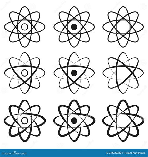 Atom Icon Set Scientific Atomic Shapes Vector Molecular Symbols