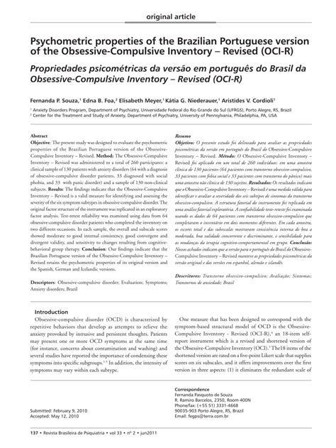 Pdf Psychometric Properties Of The Brazilian Portuguese Version Of