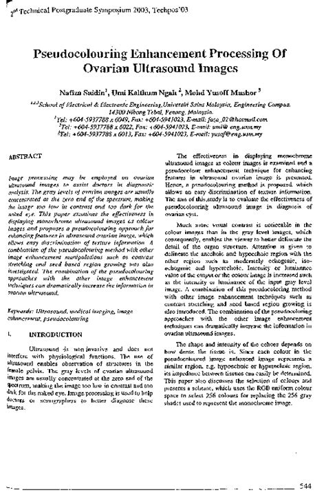 Pdf Pseudocolouring Enhancement Processing Of Ovarian Ultrasound Images